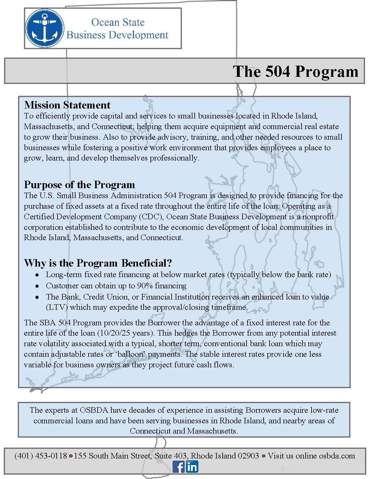 SBA 504 Program – Ocean State Business Development Authority